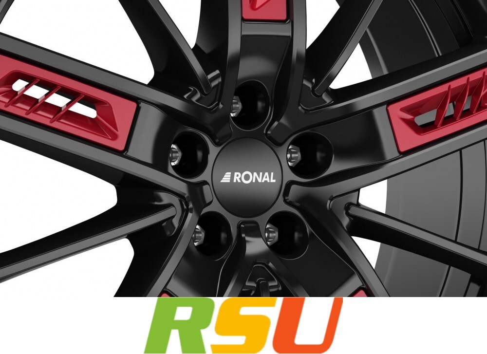 4x Ronal R67 Red Left jetblack 8x18" ET45 LK5 108 ML 76 Alufelgen 18 ...