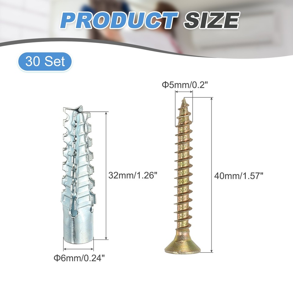 0.2 x 1.57'' 30 Pcs Drywall Hollow Wall Anchors with Screws, Silver | eBay