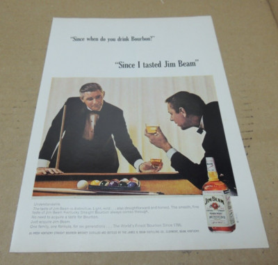 Jim Beam Pool Billiards 1964 Mint Print Ad Since When do you drink ...