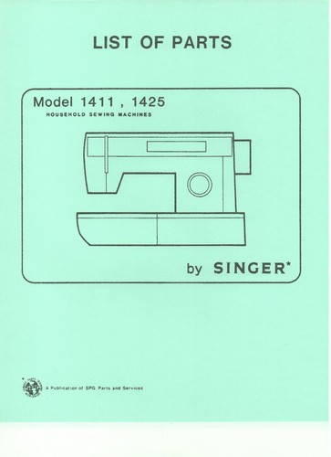 Illustrated Parts Manual, CD in PDF Format for Singer 1411 1425 Sewing ...