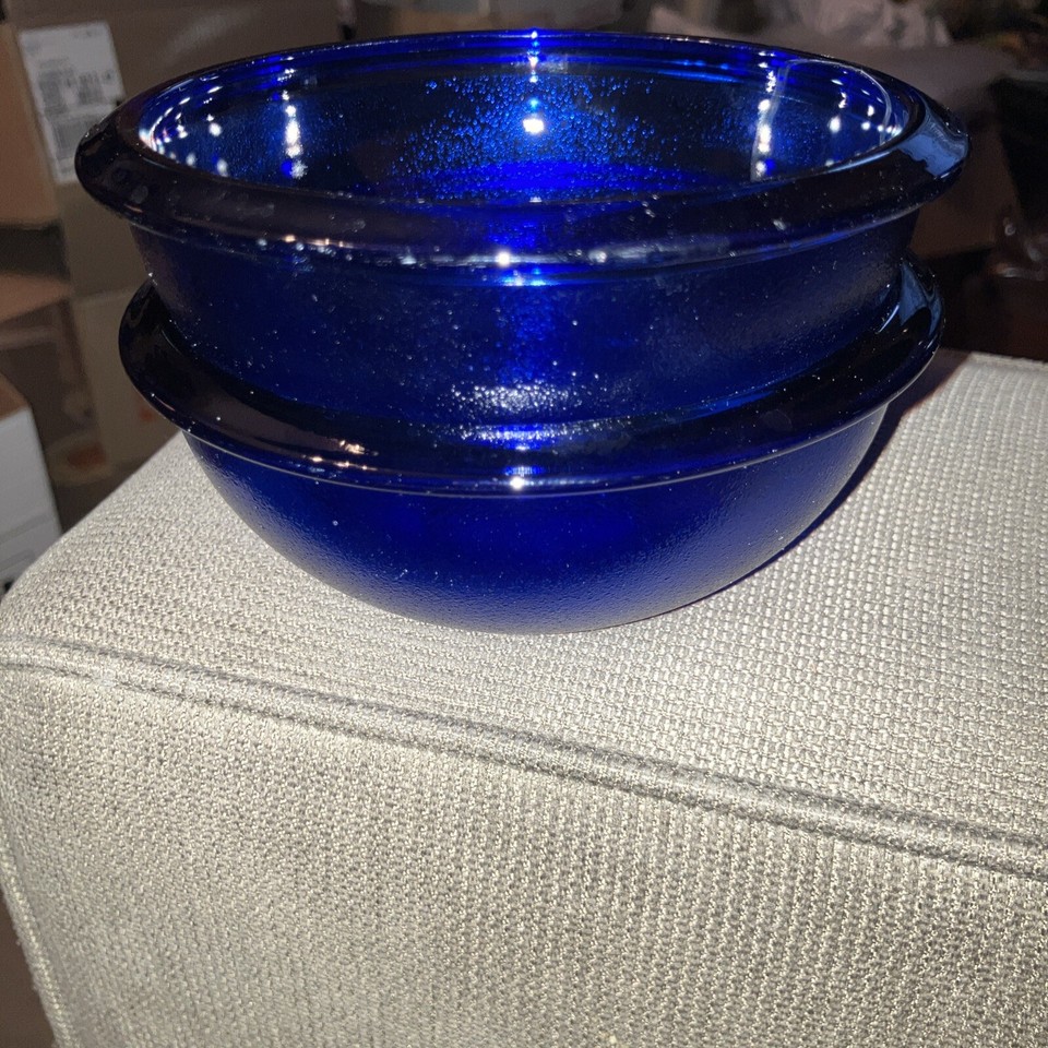 VTG ARCOROC Cobalt Blue Textured Glass BOWLS 5" Rolled Rim, France ...