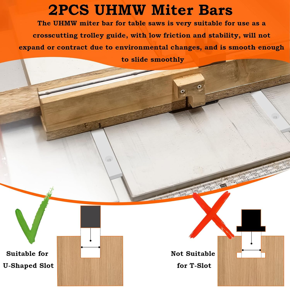 Table Saw Sled Kit, Table Saw Crosscut Sled Kit with 2 17”UHMW Miter ...