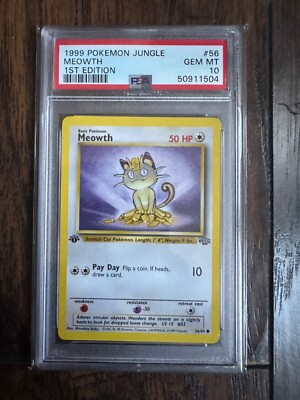 1999 Pokemon Meowth First Edition Jungle #56/64 - Gem Mint PSA 10 WOTC ...