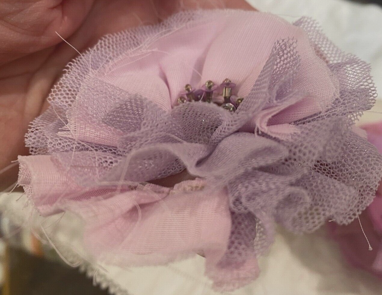 vintage applique boho flower layered netting beads hand sewn 3.5 ...