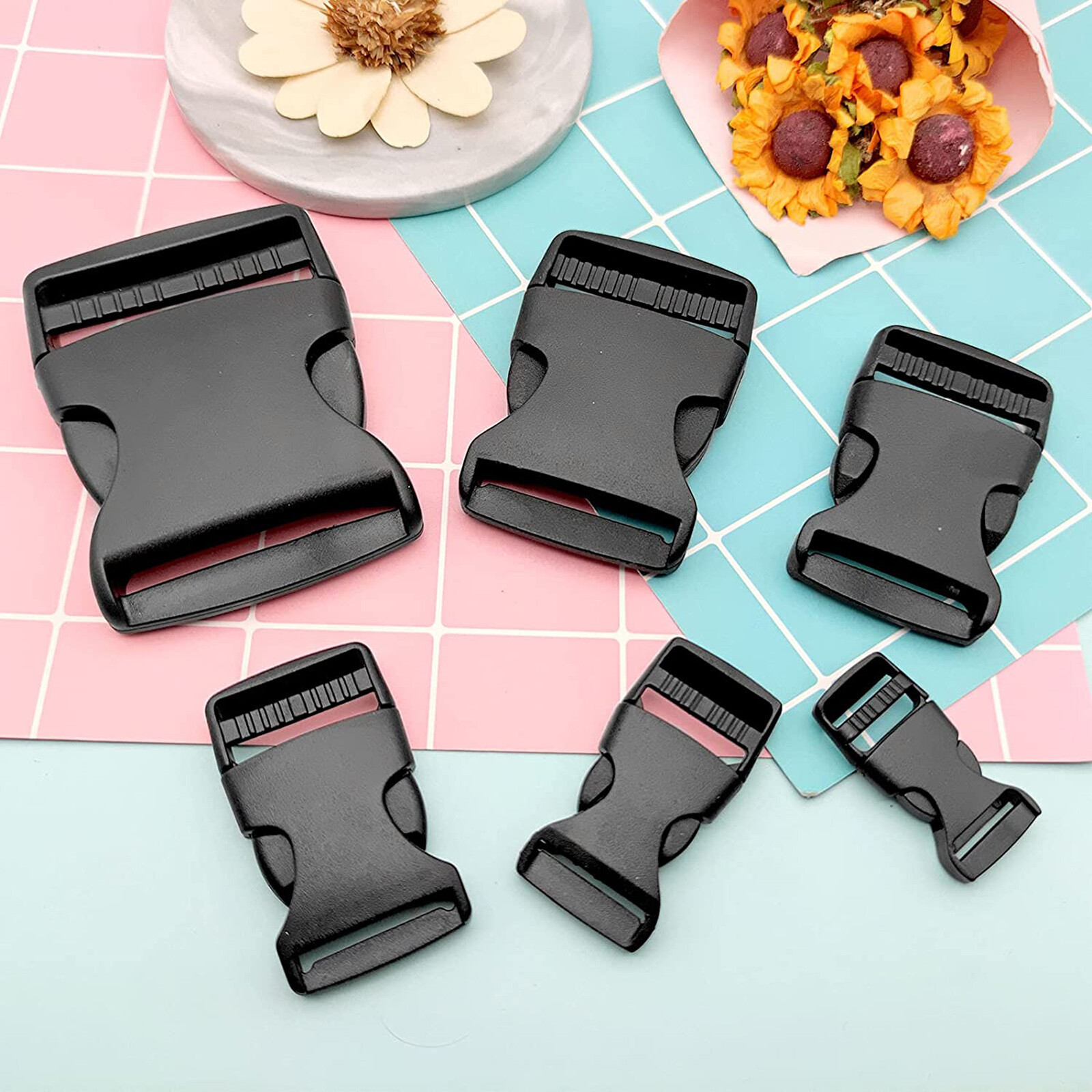 20x Black Plastic Side Quick Release Buckle Clip Cord Strap Fastener ...