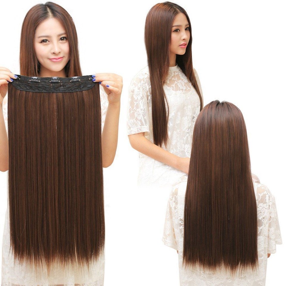 【US Stock】 3/4 Full Head Hair Extensions Clip Straight Curly w/ 5 Clips ...