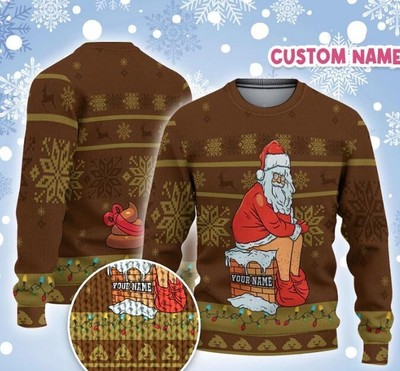 Custom Christmas Dirty Santa Brown Ugly Sweater Ugly Sweater Alpaca ...
