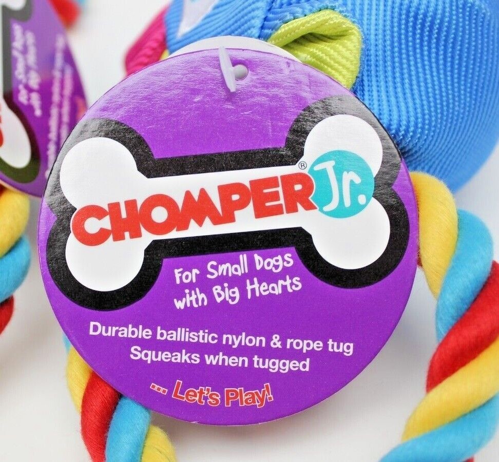 (LOT OF 2) Chomper Jr. Blue Durable Ballistic Nylon & Rope Tug Squeaks ...