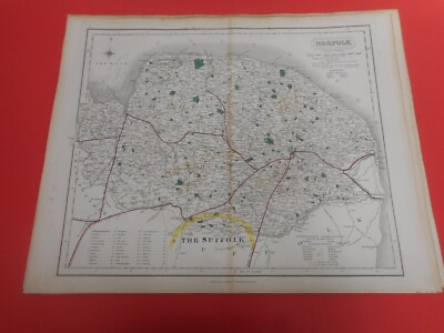 100% ORIGINAL NORFOLK FOX HUNTING MAP BY HOBSON C1860/S VGC COLOURED ...