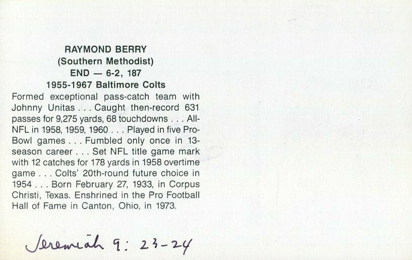 Raymond Berry Baltimore Colts NFL Champ SMU Mustangs HOF Signed ...