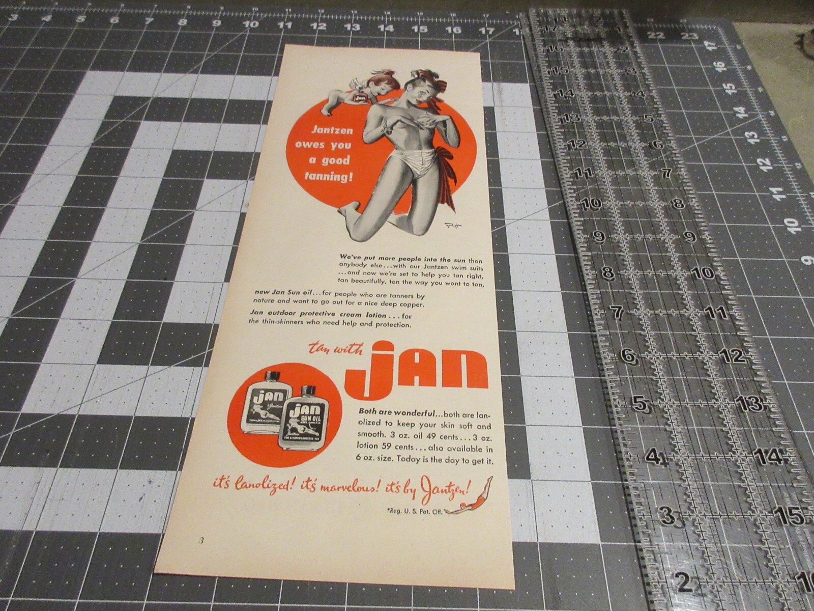 1947 Tan with Jan Pin Up, Jantzen owes you a good tanning! Print Ad | eBay