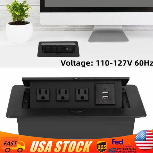 Pop Up Socket Power Strip US Plug Countertop Recessed w/ 3 Outlets+2 ...