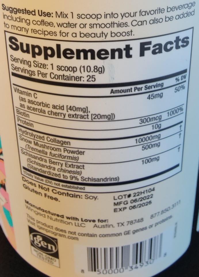 Winged Women's Wellness Glow Up Collagen + Adaptogen Powder - NEW 9.52 ...