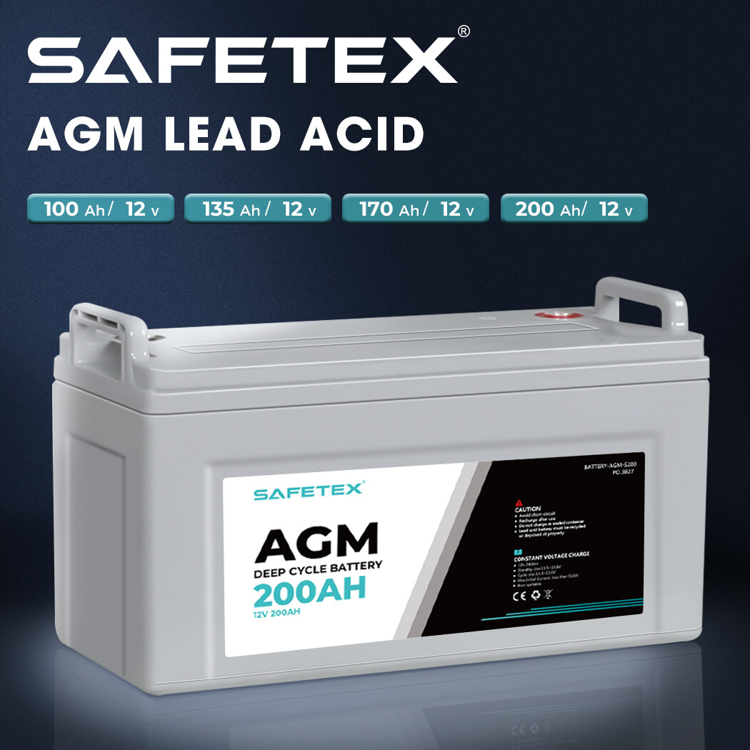 Safetex AGM Battery Deep Cycle 12V Solar Marine Sealed Camping Power ...