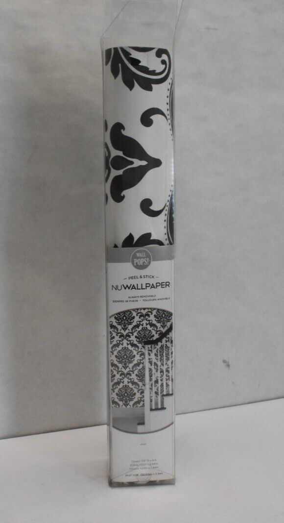 Wall Pops Premium Ariel Black and White Damask Peel and Stick Wallpaper ...