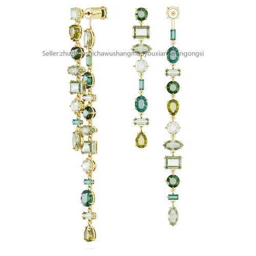 New Gema drop earrings, Asymmetrical, Mixed cuts, Long, Green, Gold ...