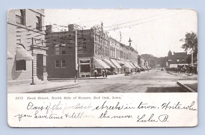 Reed Street North Side of Square Red Oak Iowa UDB Postcard 1907 | eBay