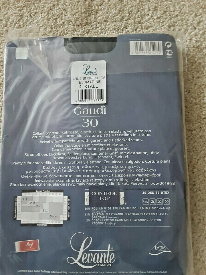 NIP new LEVANTE Gaudi Control Top 30 Blumarine Pantyhose SZ 4 XTall ...