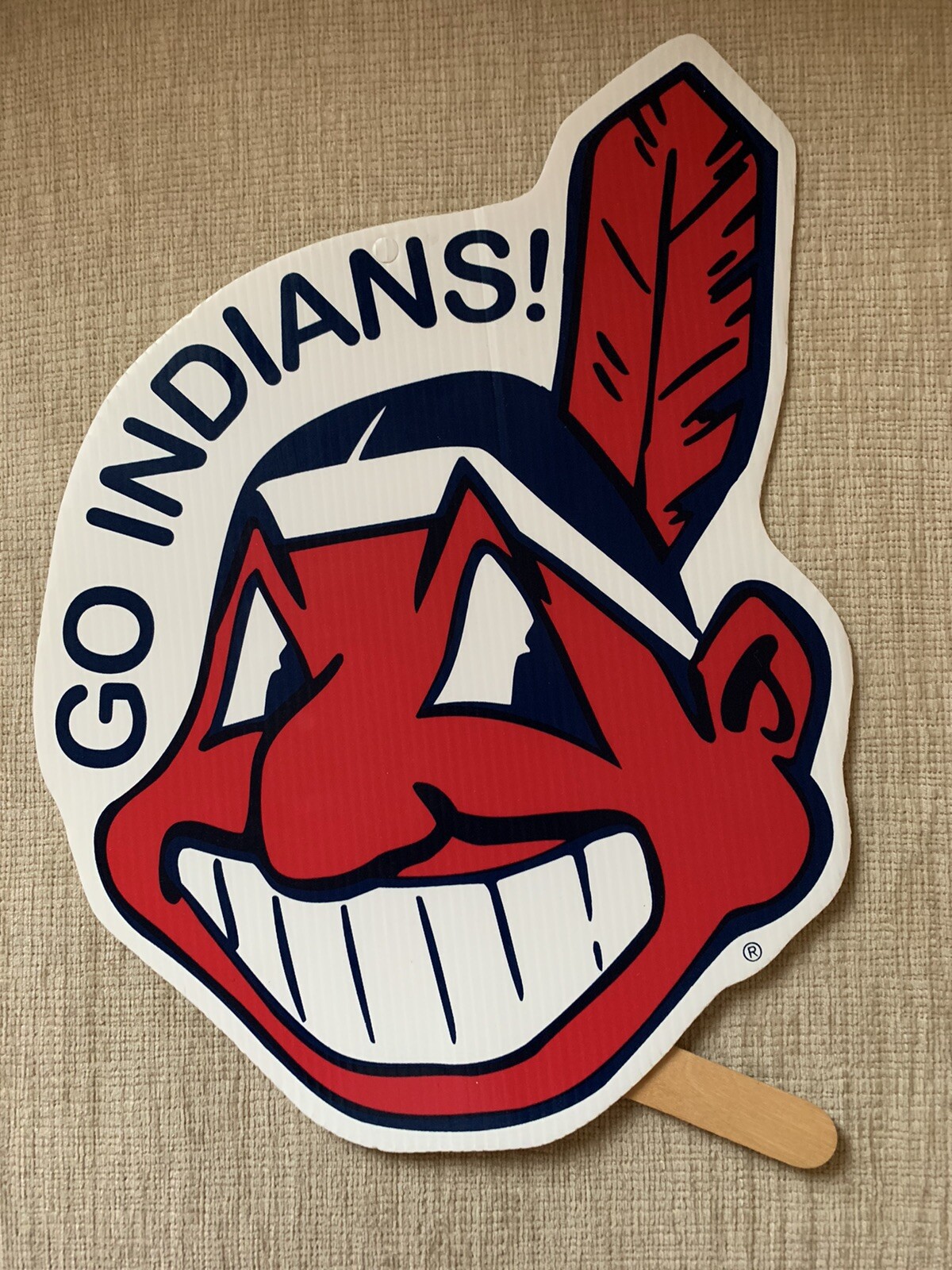 Vintage Genuine Cleveland Indians Go Indians Plastic Sign Chief Waho ...