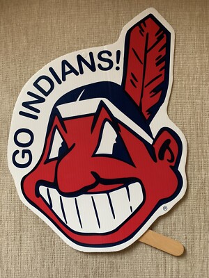 Vintage Genuine Cleveland Indians Go Indians Plastic Sign Chief Waho ...