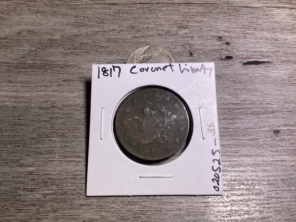 1817-Coronet Head U.S. Large Cent Coin w/13 Stars in Fine Condition ...