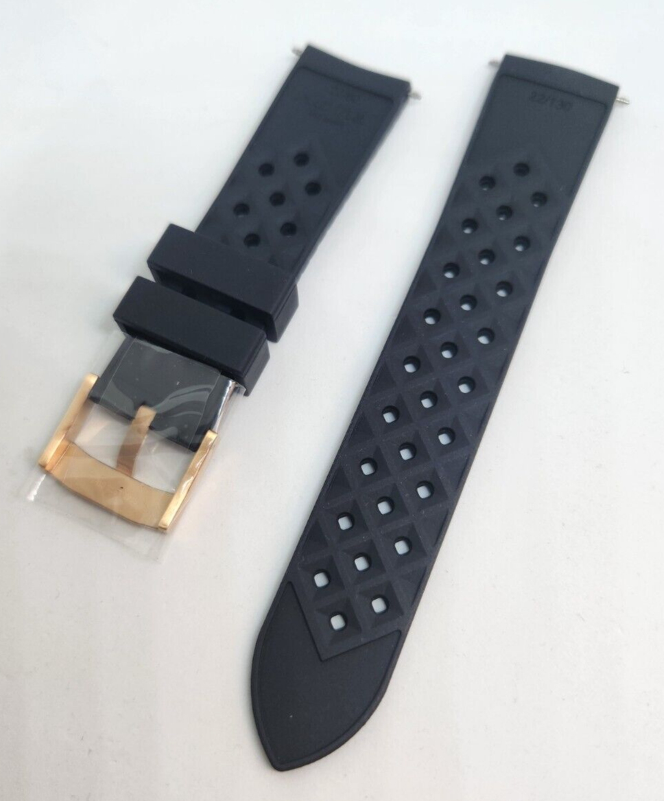 OEM Alpina 22mm Black Rubber Strap Band Gold Buckle | eBay