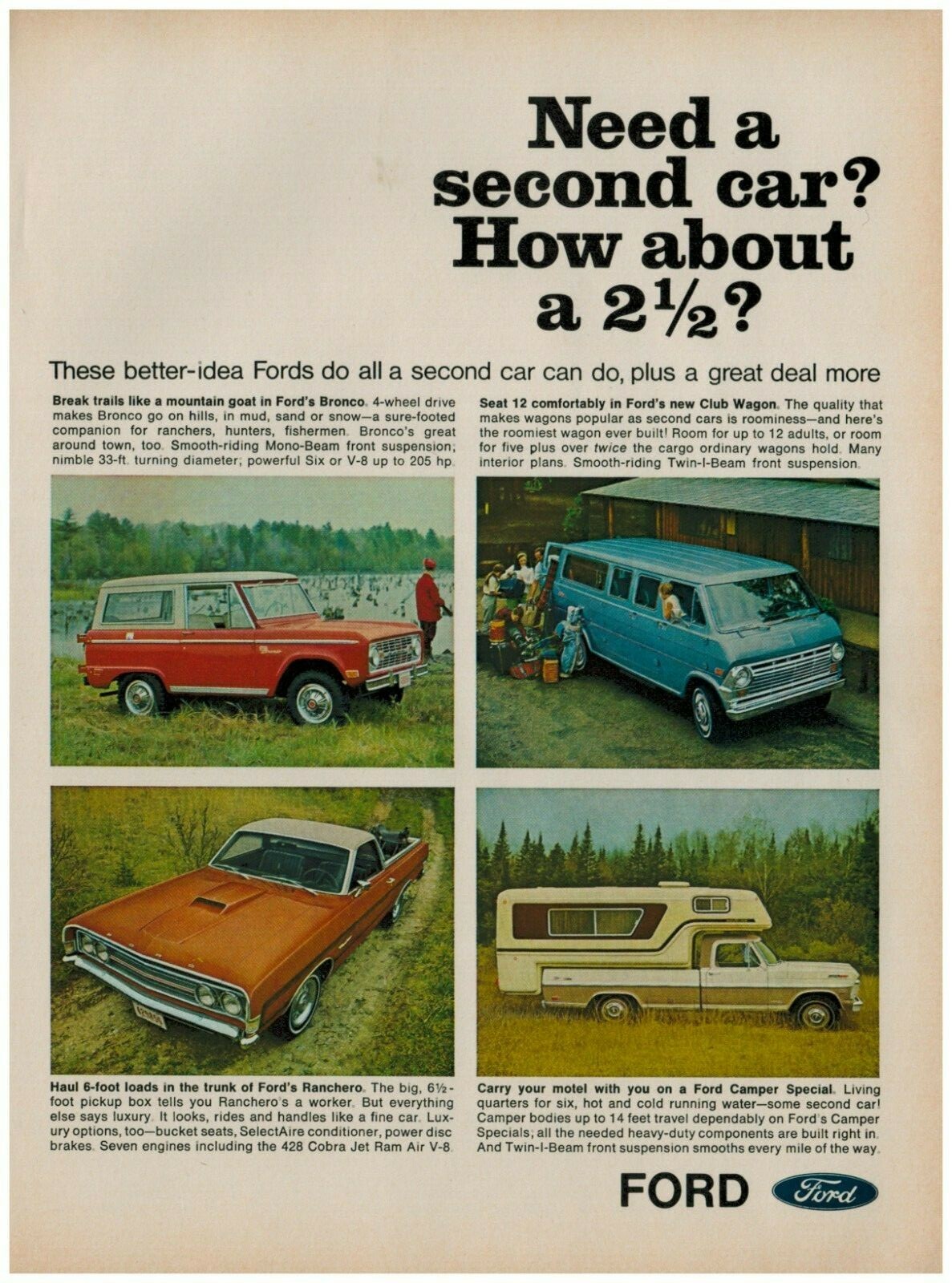 1969 Ford Bronco Ranchero Club Wagon Camper Special Print Ad T6 | eBay
