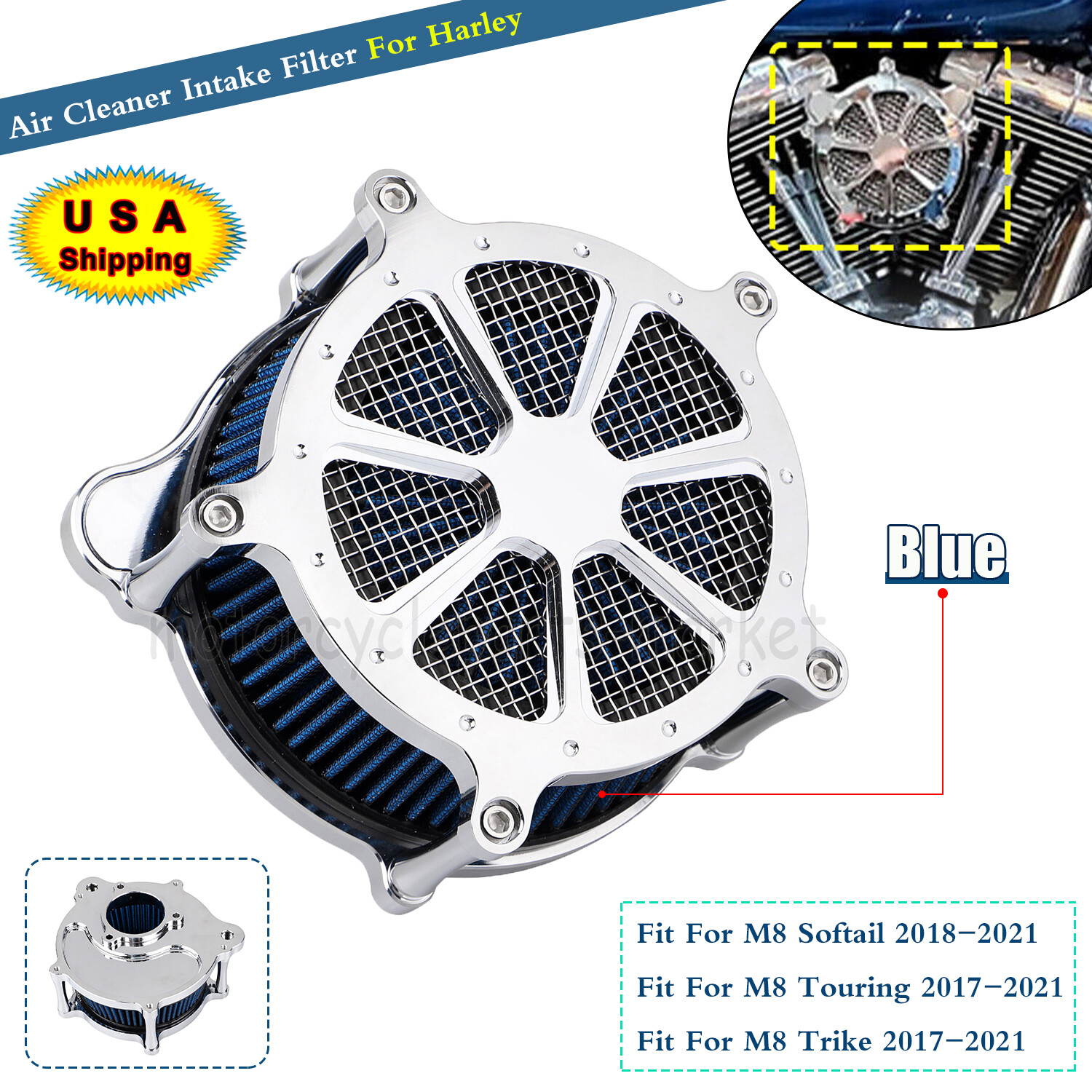 Air Cleaner Blue Intake Filter System Kit For Harley Street Road Tri ...