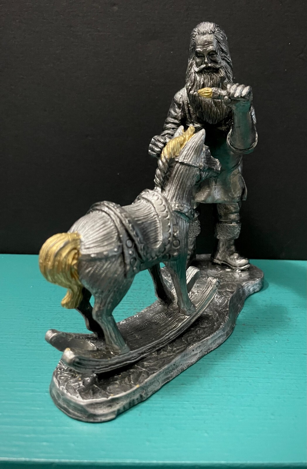 Michael Ricker Pewter Christmas Santa Workshop Rocking Horse Figurine ...