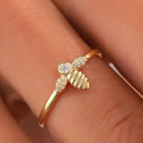 1.00 Ct Simulated Round Diamond Engagement Honey Bee Ring 14K Yellow ...