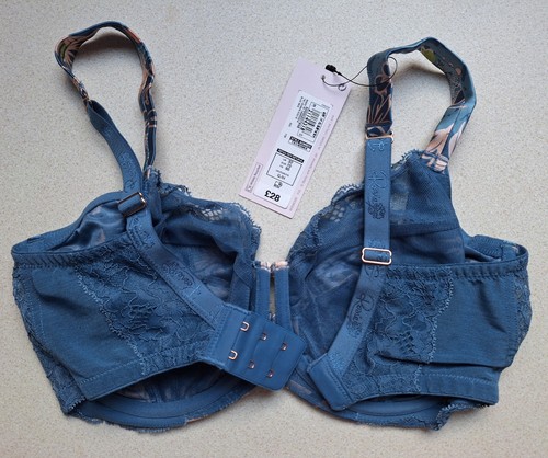 M&S Rosie Autograph Silk & Lace Full Cup Wired Balcony Bra Blue Mix ...