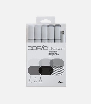 New COPIC Sketch 6 Marker Set Sketching Grays: N0, N2, N4, N6, N8, .5 ...