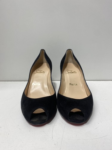 Christian Louboutin Black Suede Hyper Prive Peep Toe Pumps Sz 9.5 | eBay