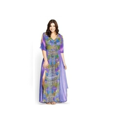 New Purple Tropical & Leopard Pool Cover up Kaftan Maxi Dress ONE Size ...