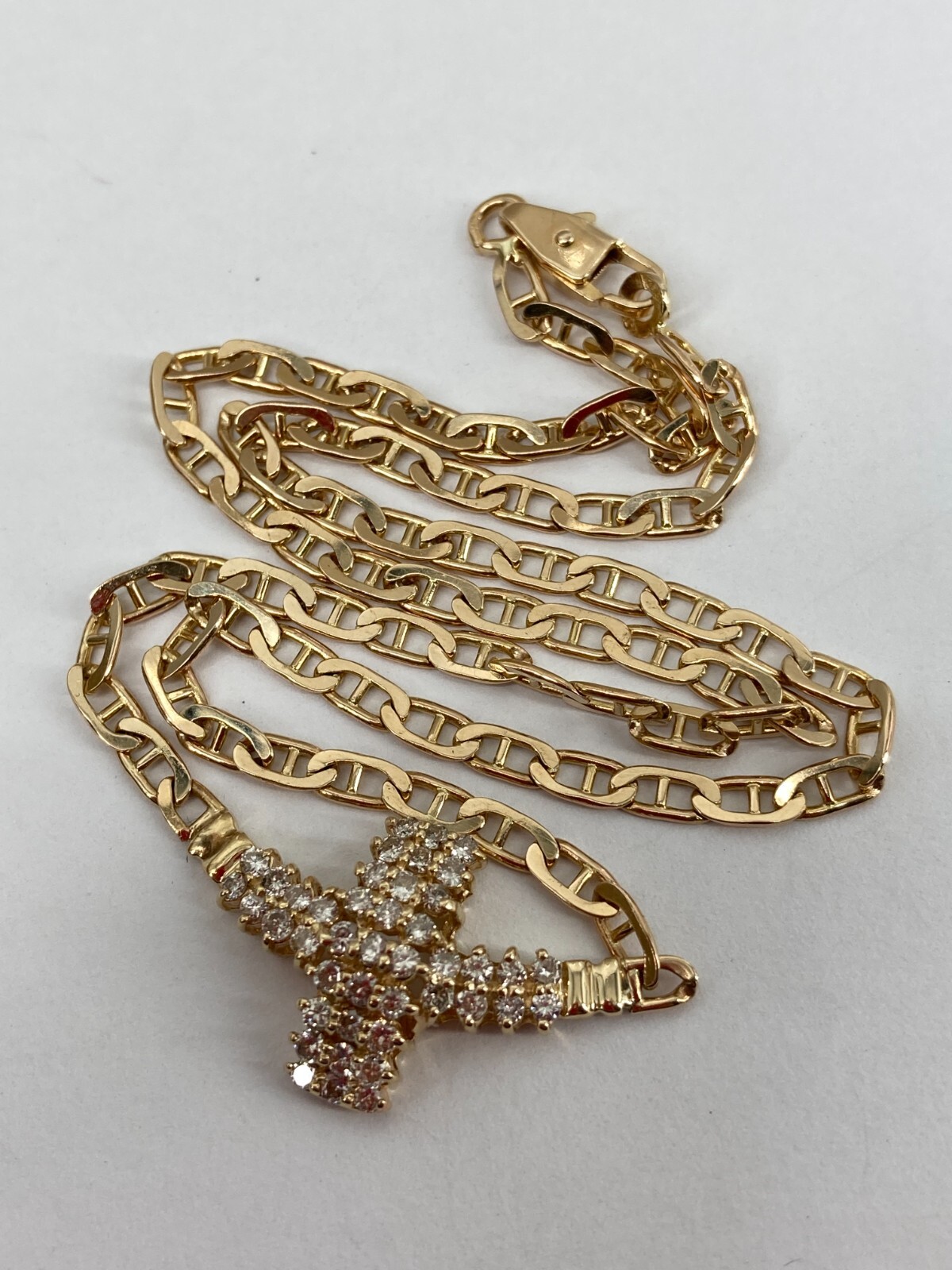 14KT Yellow Gold Gucci Link Necklace with Diamond Pendant 16in 10.5g | eBay