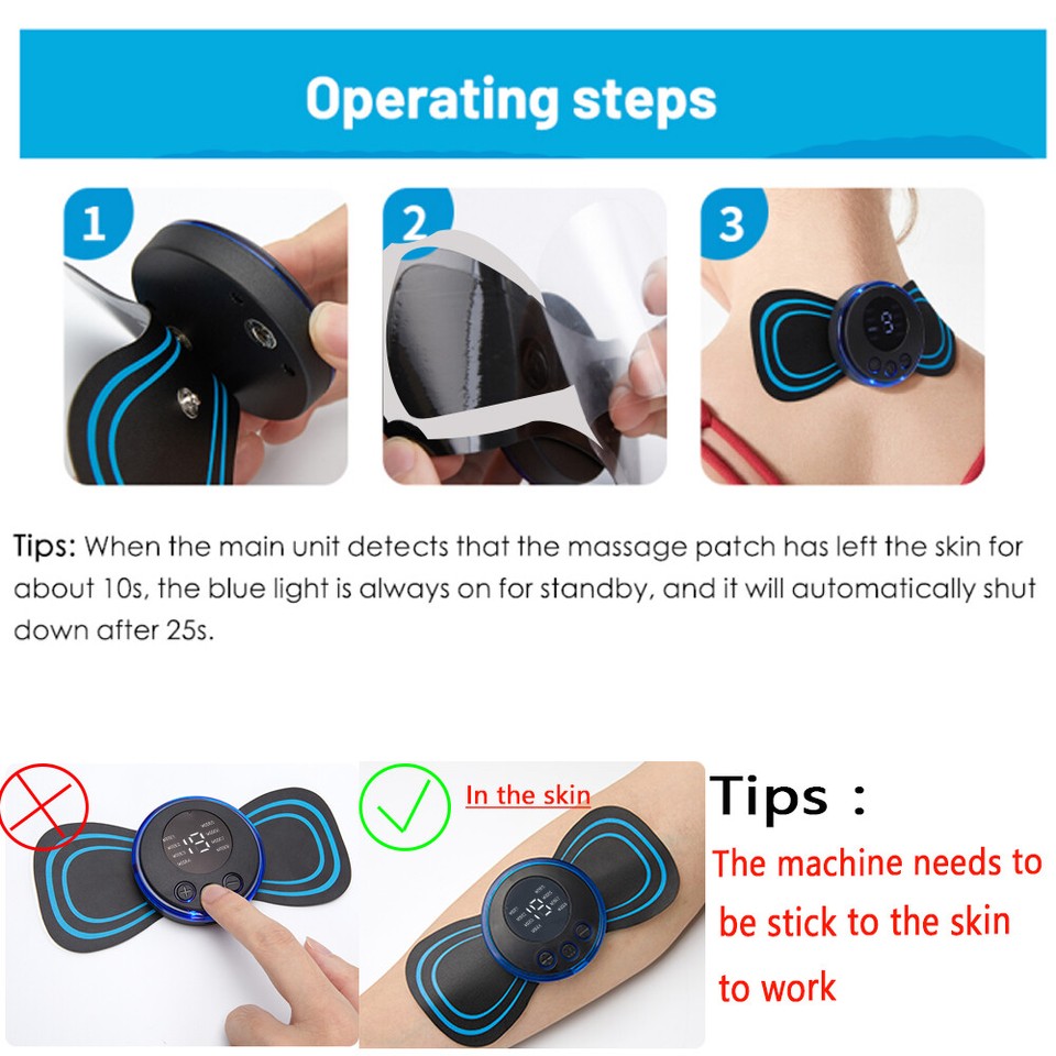 Portable Mini Electric Neck Back Massager Patch Stimulator Cervical ...