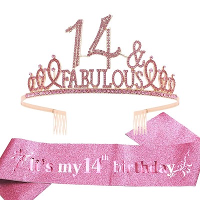 14th Birthday,14 Birthday Crown,14th Birthday Decorations for Girls,14 ...