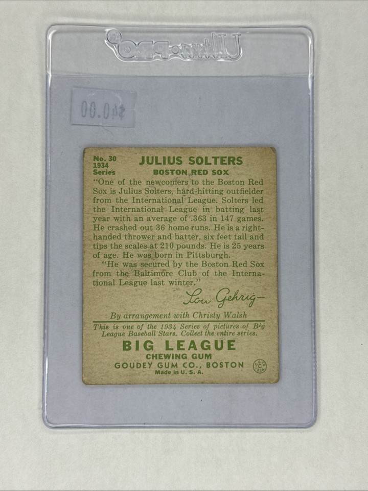 1934 Goudey Julius Solters #30 Boston Red Sox | eBay