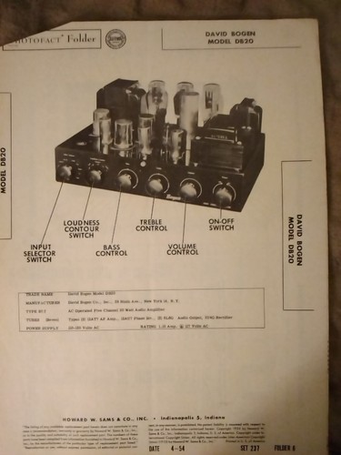 David Bogen DB20 20 Watt Audio Amplifier Service Manual Sams Photofact ...