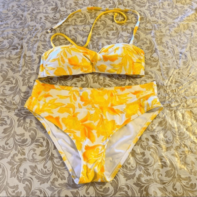 The Collection Debenhams Swimsuit Bikini Yellow White Padded Lined Size ...