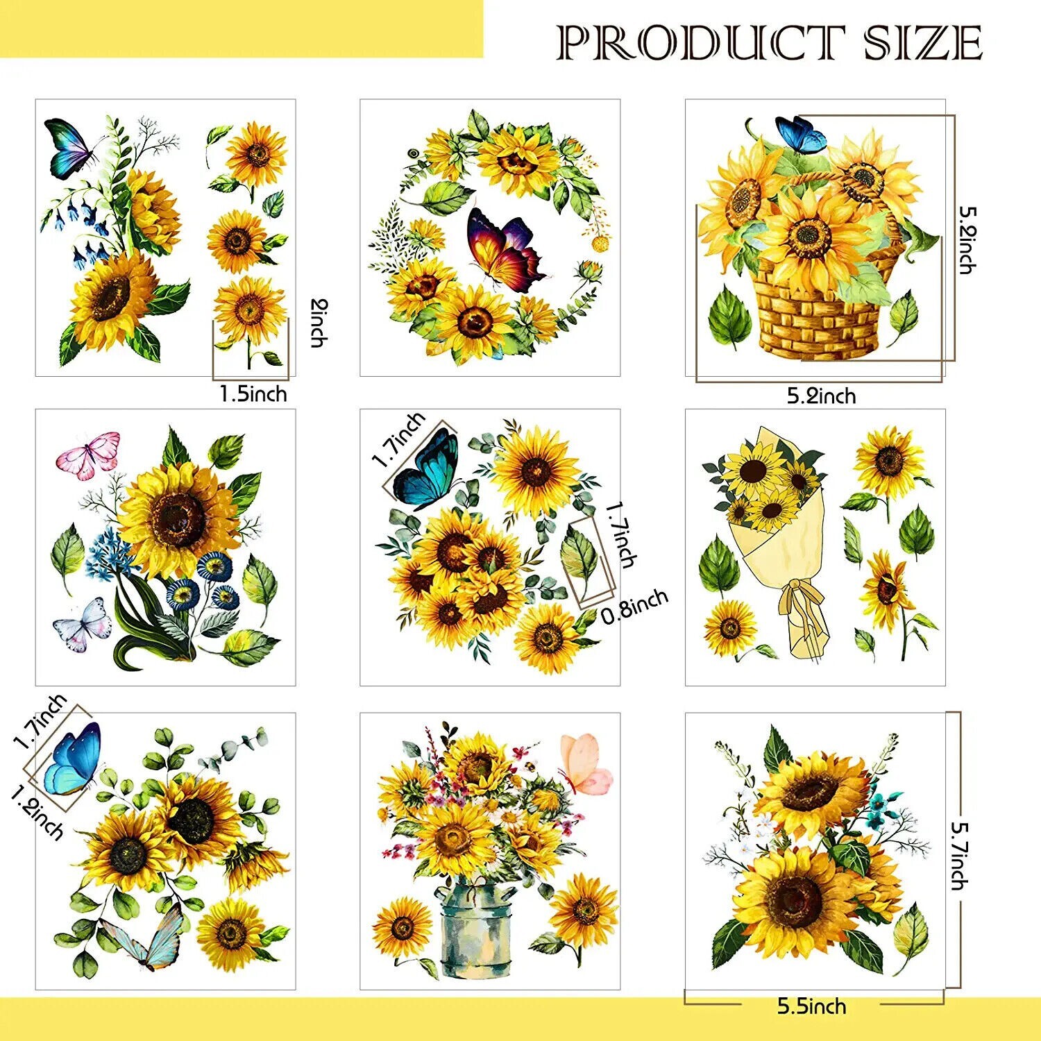 9 Sheets Sunflower Rub On Transfer Decals Rustic Sunflower Rub On ...