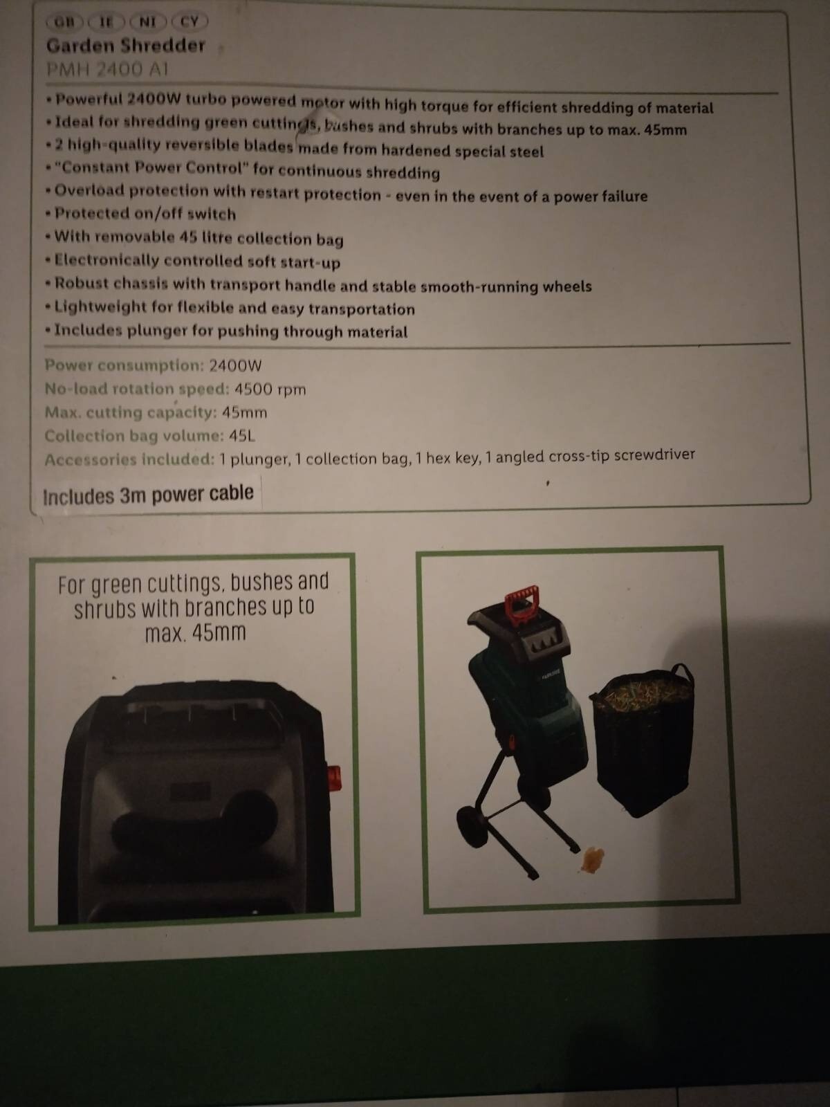 Parkside+2400W+Garden+Shredder+With+45L+Collection+Bag for sale online ...