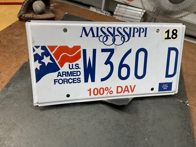License Plate Vintage Mississippi U.S. Armed Forces W360 D 2018 DAV ...