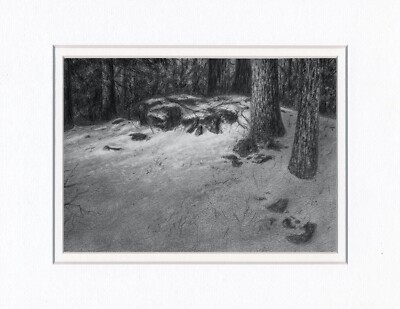 Drawing, winter landscape, Hilltop Evening, 5"x7", B&W, graphite,pencil ...