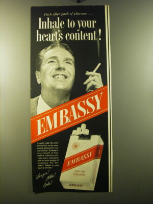 1950 Embassy Cigarettes Ad - Inhale to your heart's content | eBay
