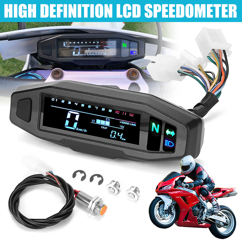 Mini Digital Motorcycle Gauge LCD Motorbike Odometer Speedometer ...