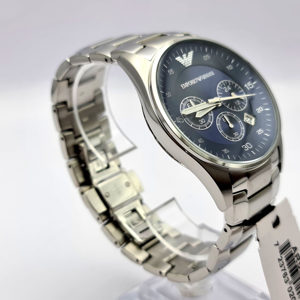 NEW EMPORIO ARMANI AR5860 STAINLESS STEEL AND BLUE DIAL MEN'S WATCH ...