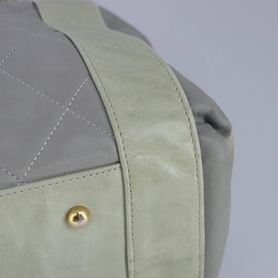 CHANEL Chain Shoulder Bag Leather 2way Gray Gold CC Auth 96778 | eBay