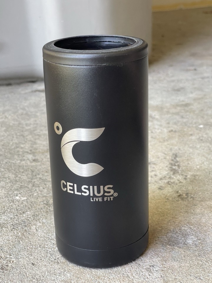 RARE Celsius ENERGY DRINK Stainless Tall METAL CAN Insulator / Black ...