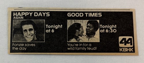 1980 KBHK tv ad~ HAPPY DAYS Fonzie saves GOOD TIMES family feud | eBay